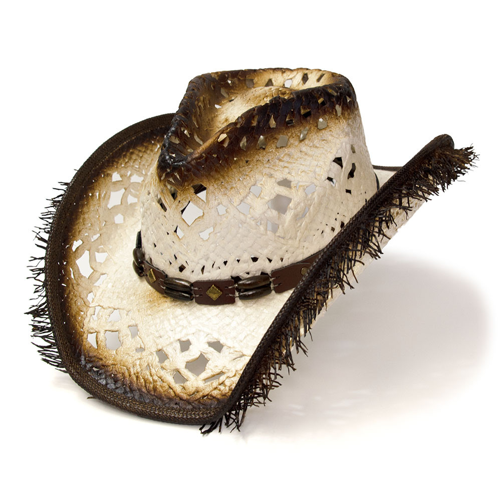 Raffia Straw Western Pinch Front Hat with Frayed Edge - Western Express