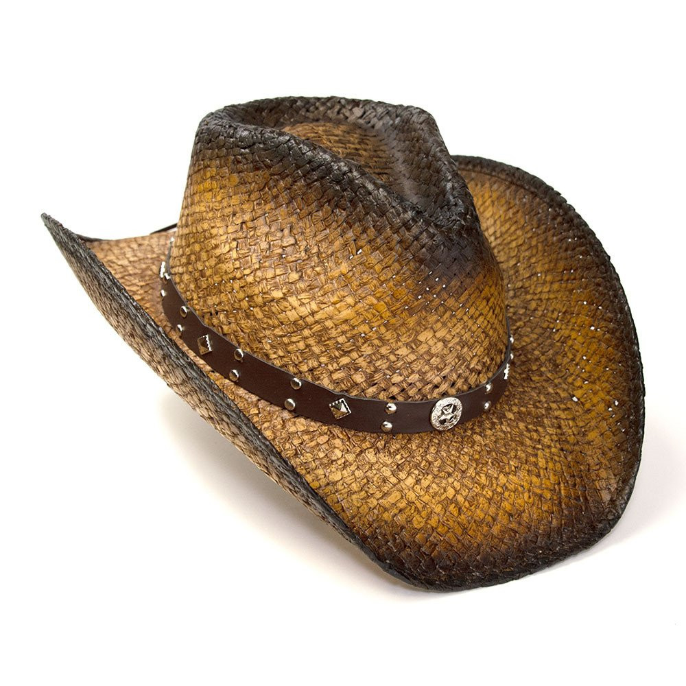 Dark Brown Straw Western Pinch Front Hat - Western Express