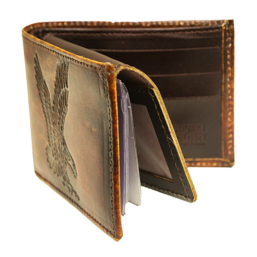 Made in the USA - Antiqued Brown Genuine Leather Bifold Wallet with ...