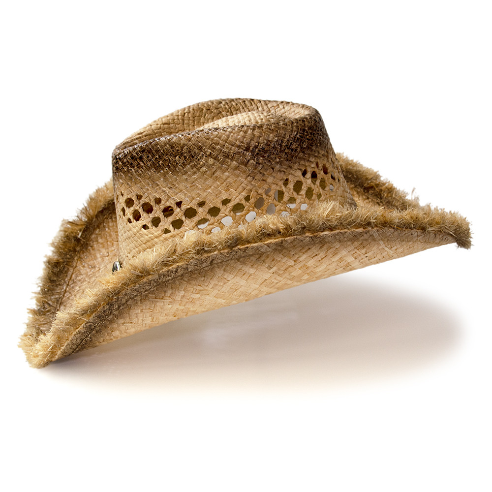 Raffia Straw Western Pinch Front Hat with Frayed Edge - Western Express