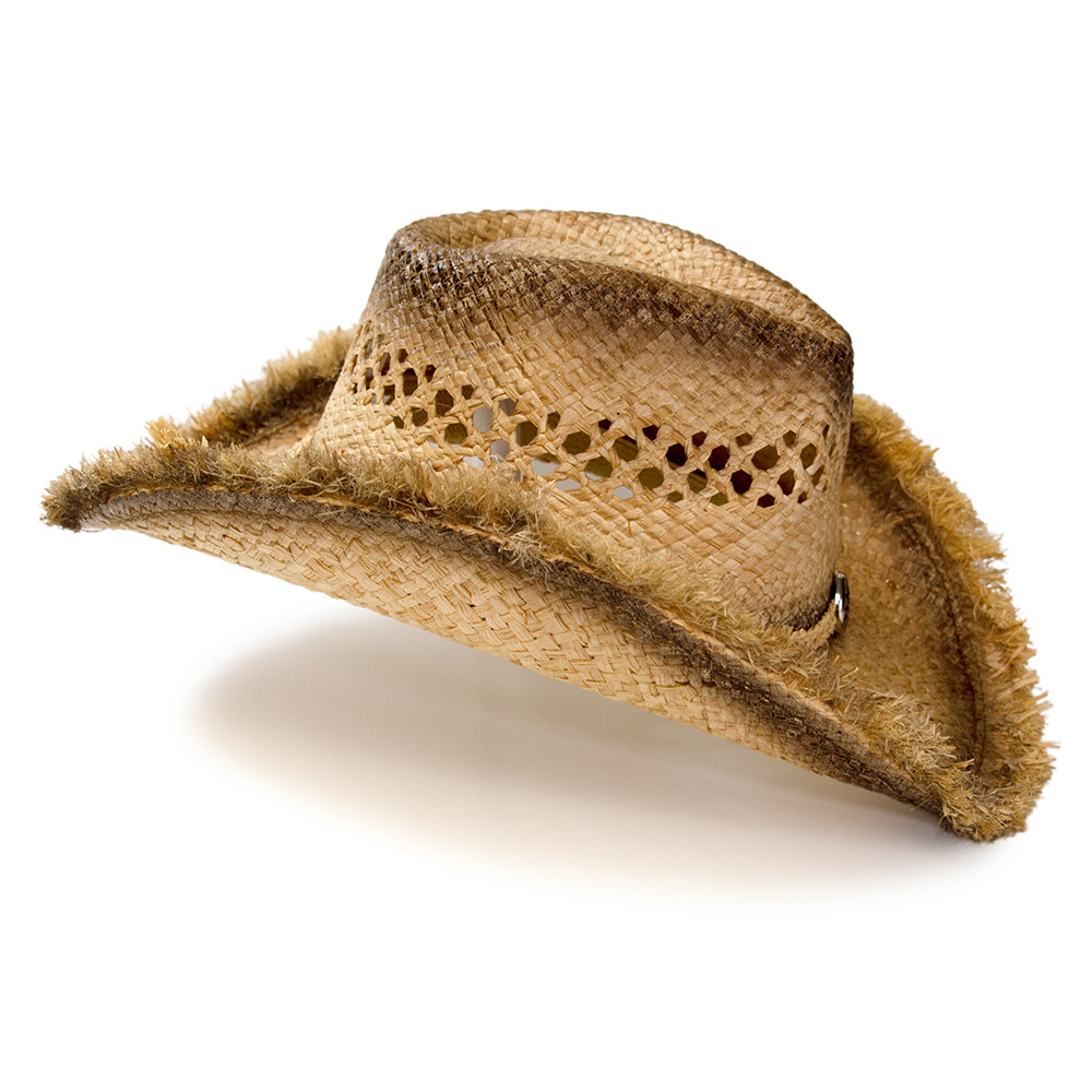 Raffia Straw Western Pinch Front Hat with Frayed Edge - Western Express