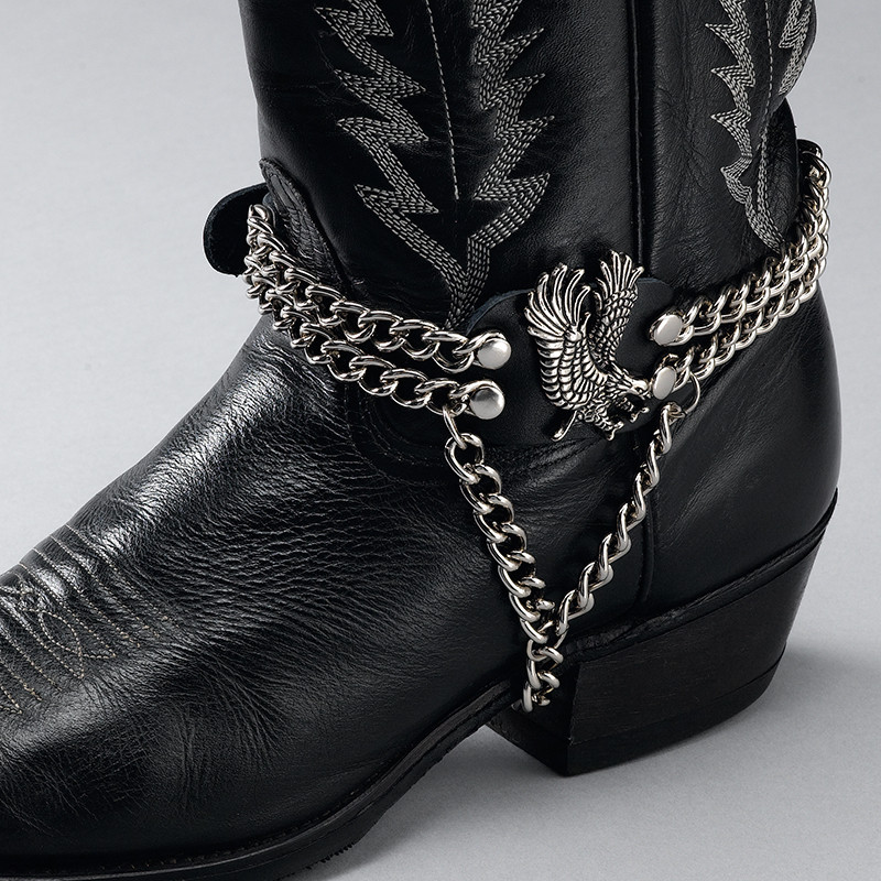 Black Leather Boot Chains with Eagle - Western Express