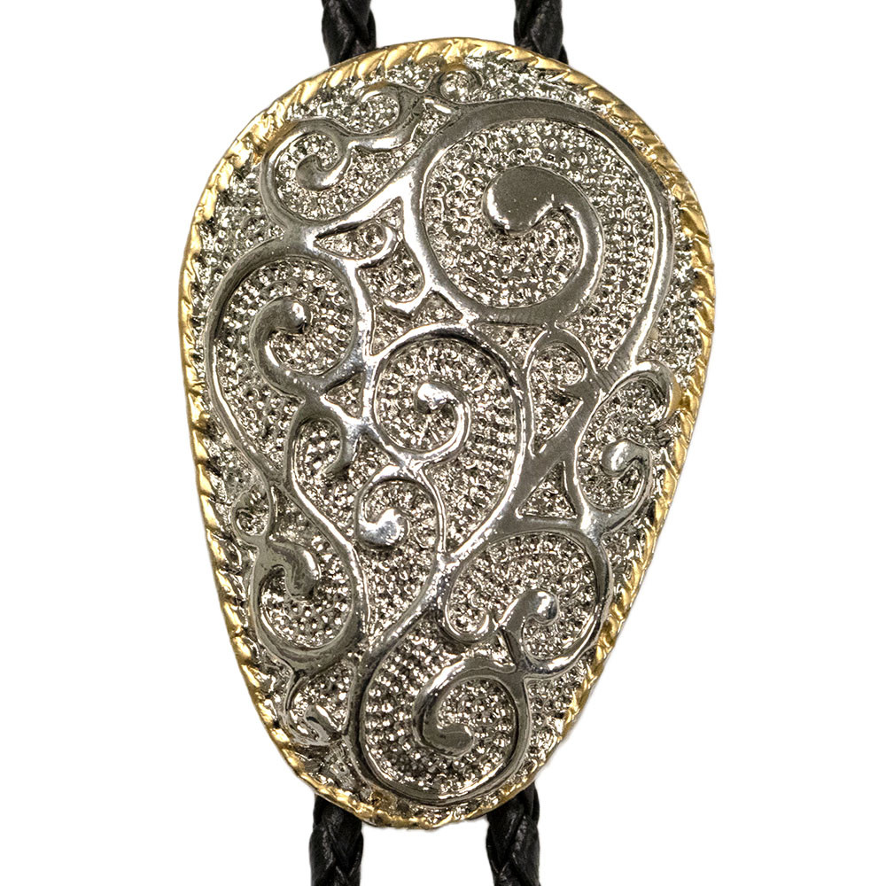 Made in the USA - Silver Scrolled Bolo Tie with Gold Trim - Western Express