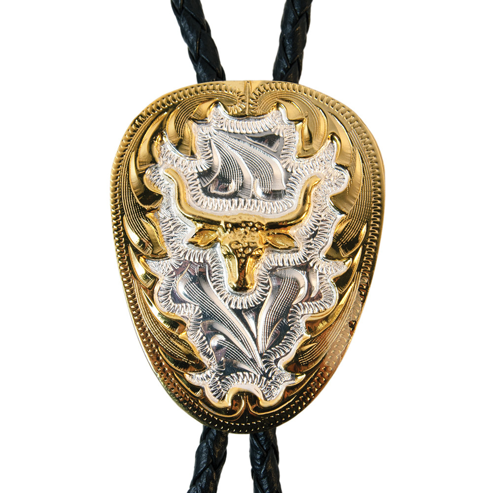 Long Horn on German Silver Bolo Tie - Western Express