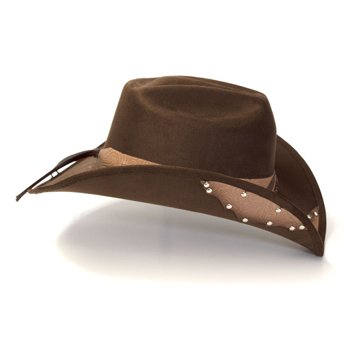 Brown Suede Finish Western Hat with Tooled Hat Band & Leather Sides ...