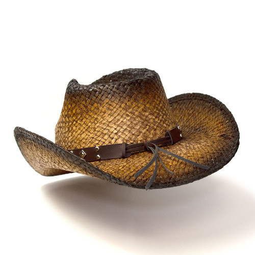 Dark Brown Straw Western Pinch Front Hat - Western Express