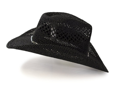 Black Twisted Straw Western Pinch Front Hat with Rhinestone Hat Band ...