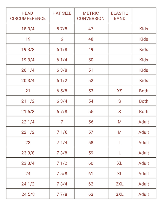 Hat Sizing Chart - Western Express