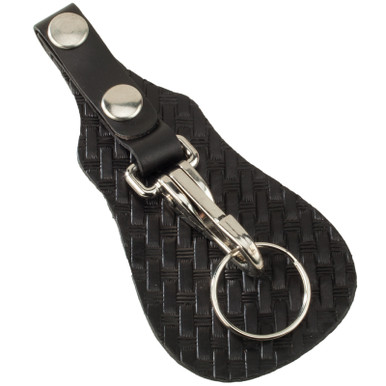 Made in the USA - Black Leather Key Fob with Basketweave Protector ...
