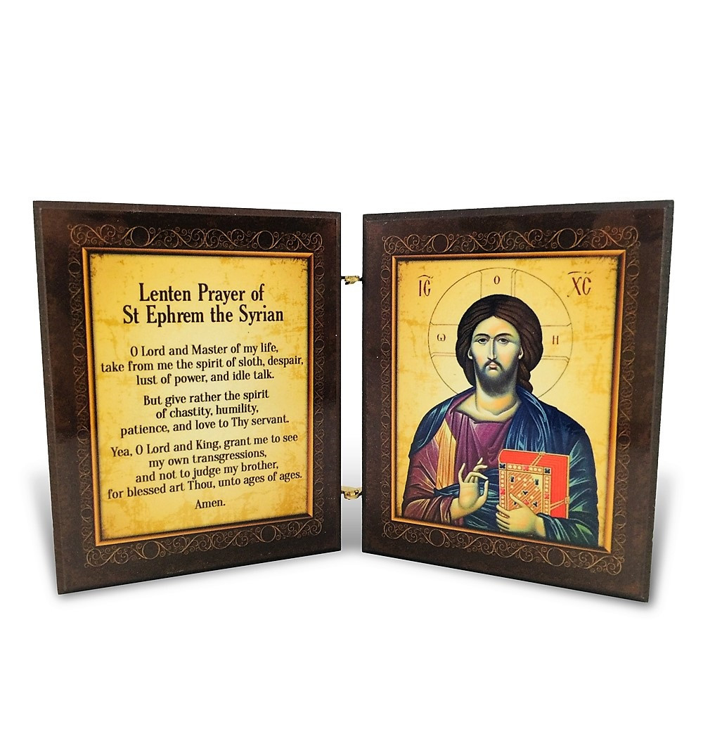 Diptych: St Ephrem Prayer, icons of Christ and St Ephrem, large ...