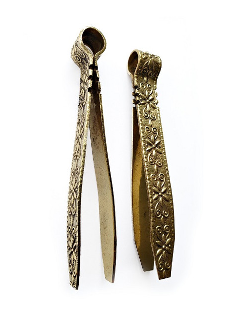 Tongs, 4.5" brasstone with floral design - Ancient Faith Store