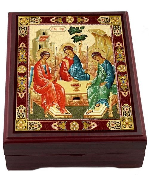 Wooden Icon Box, Holy Trinity, deluxe large - Ancient Faith Store
