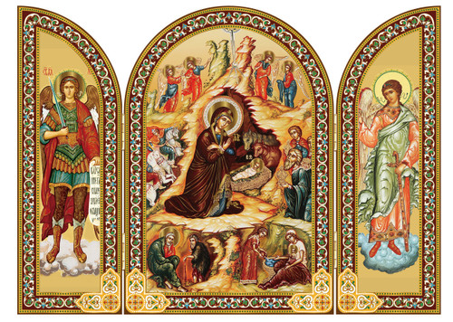 Triptych: Nativity scenes with archangels, large icons - Ancient Faith Store