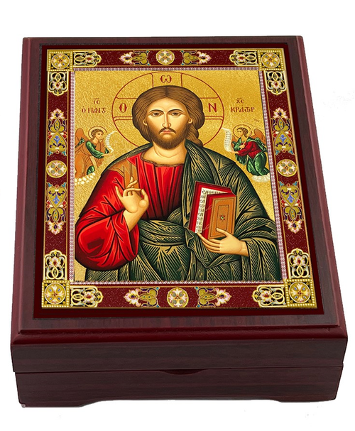 Wooden Icon Box, Christ Blessing, deluxe large - Ancient Faith Store