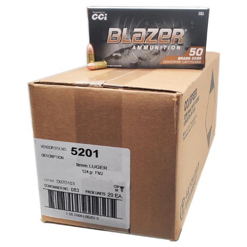 CCI Blazer Brass 9mm Luger 124gr FMJ Ammo 1090 FPS 50/box [30 Boxes ...
