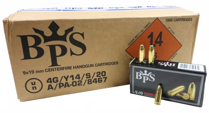 BPS Ammo 9mm 115gr FMJ 1250 FPS Brass Cased 50/box [30 Boxes] 1500 ...