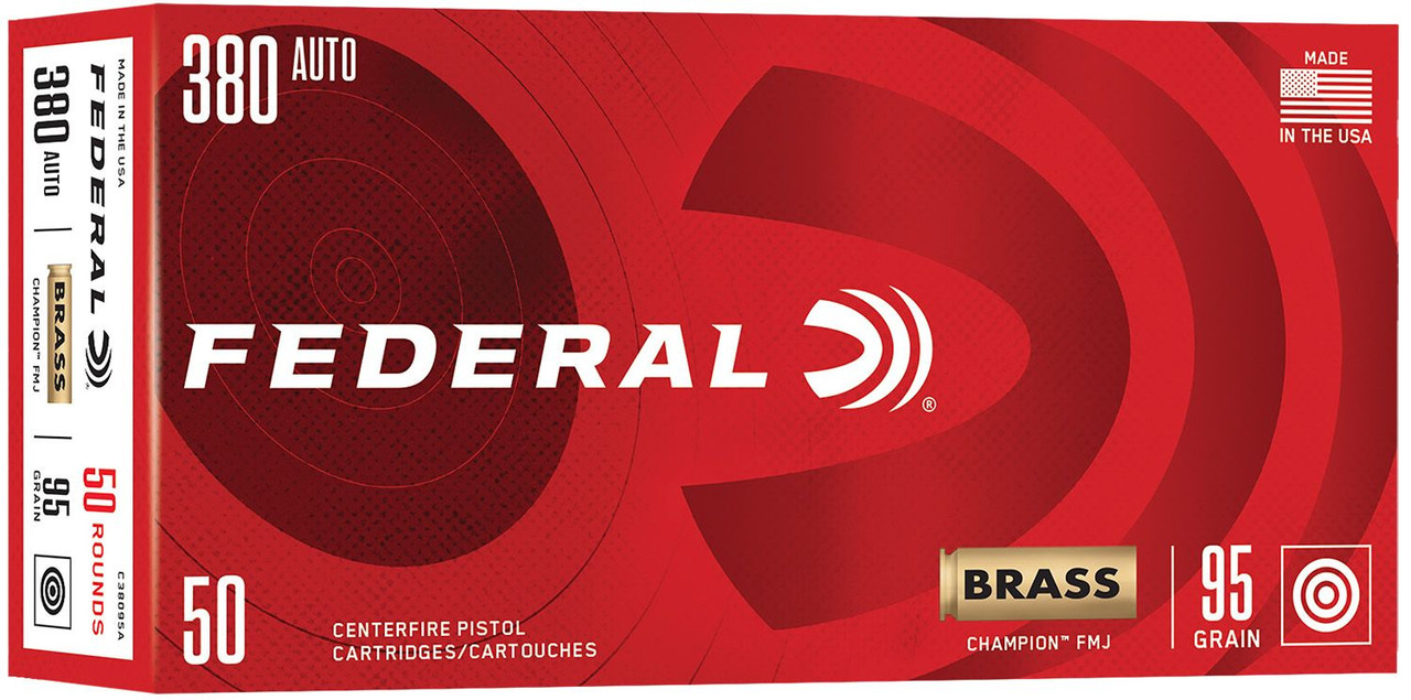 Federal Champion Ammo 380 ACP 95gr FMJ 990 FPS 50/Box [20 Boxes] 1000 Rounds Free Shipping