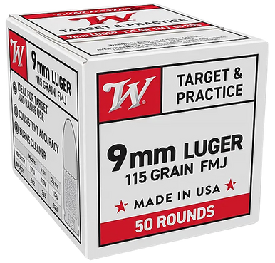 Winchester Target & Practice Ammo 9mm 115gr FMJ 1190 FPS 50/Box [30 ...