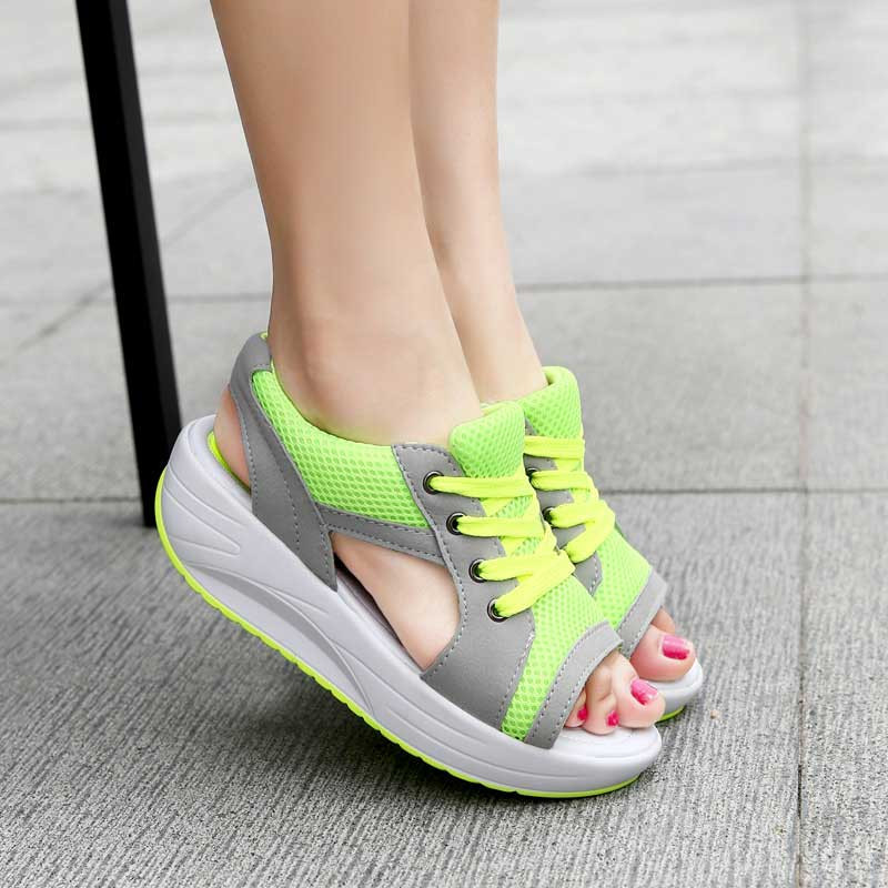 Green multi style design lace up rocker bottom sandal | Free Shipping ...