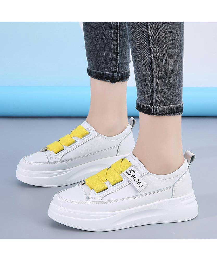 White yellow wide lace platform shoe sneaker | Womens sneakers shoes ...