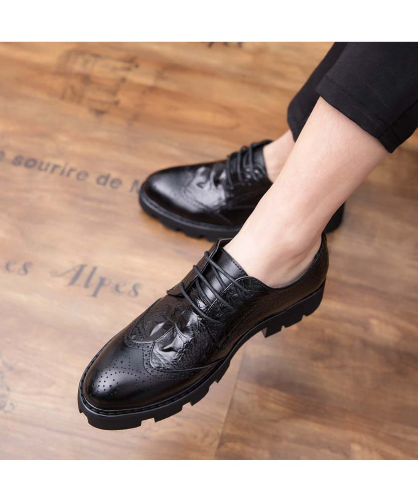 Black brogue croco skin pattern derby dress shoe | Mens dress shoes ...