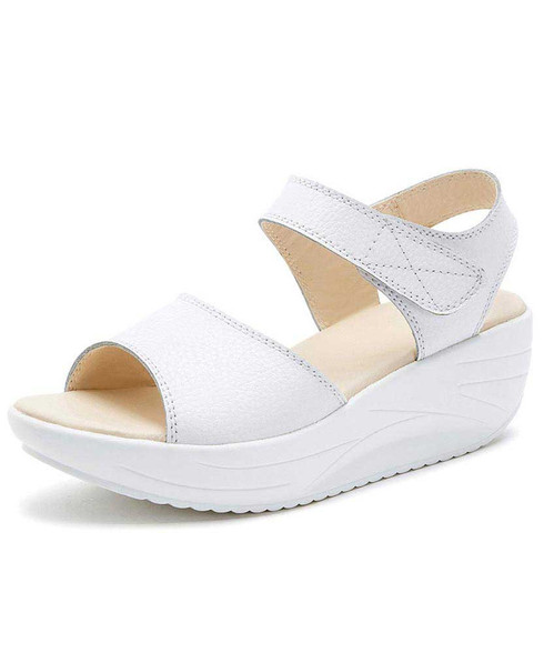 White velcro plain slip on rocker bottom shoe sandal | Womens rocker ...