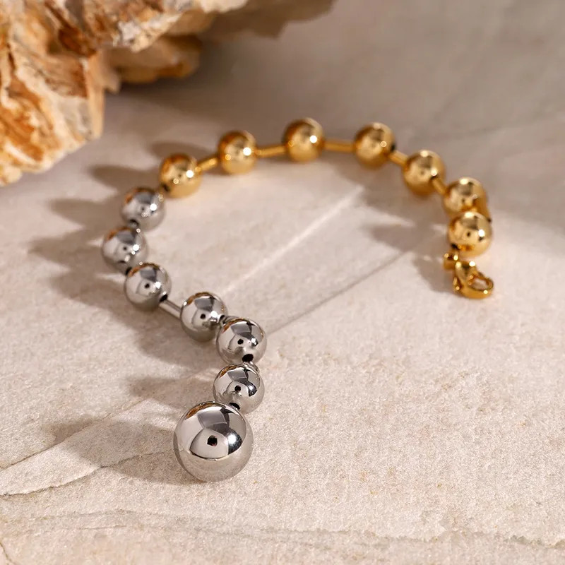 Two Tone Metal Beads Bracelet - Nissa Jewelry