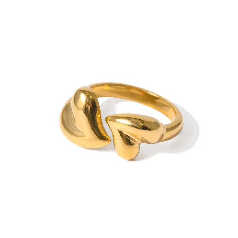 Waterproof Two Golden Hearts Ring - Nissa Jewelry