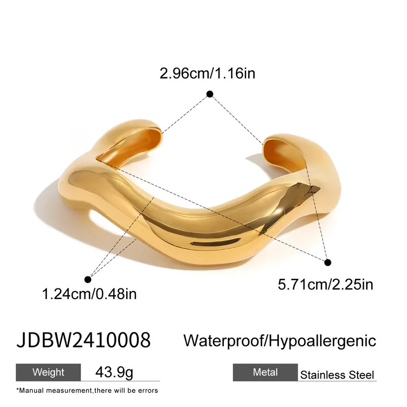 Waterproof Chunky Gold Wave Cuff Bracelet - Nissa Jewelry
