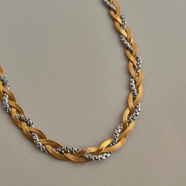 Waterproof Two Tone Woven Chains Necklace - Nissa Jewelry