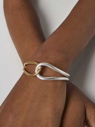 Two Tone Interlinked Cuff Bracelet - Nissa Jewelry