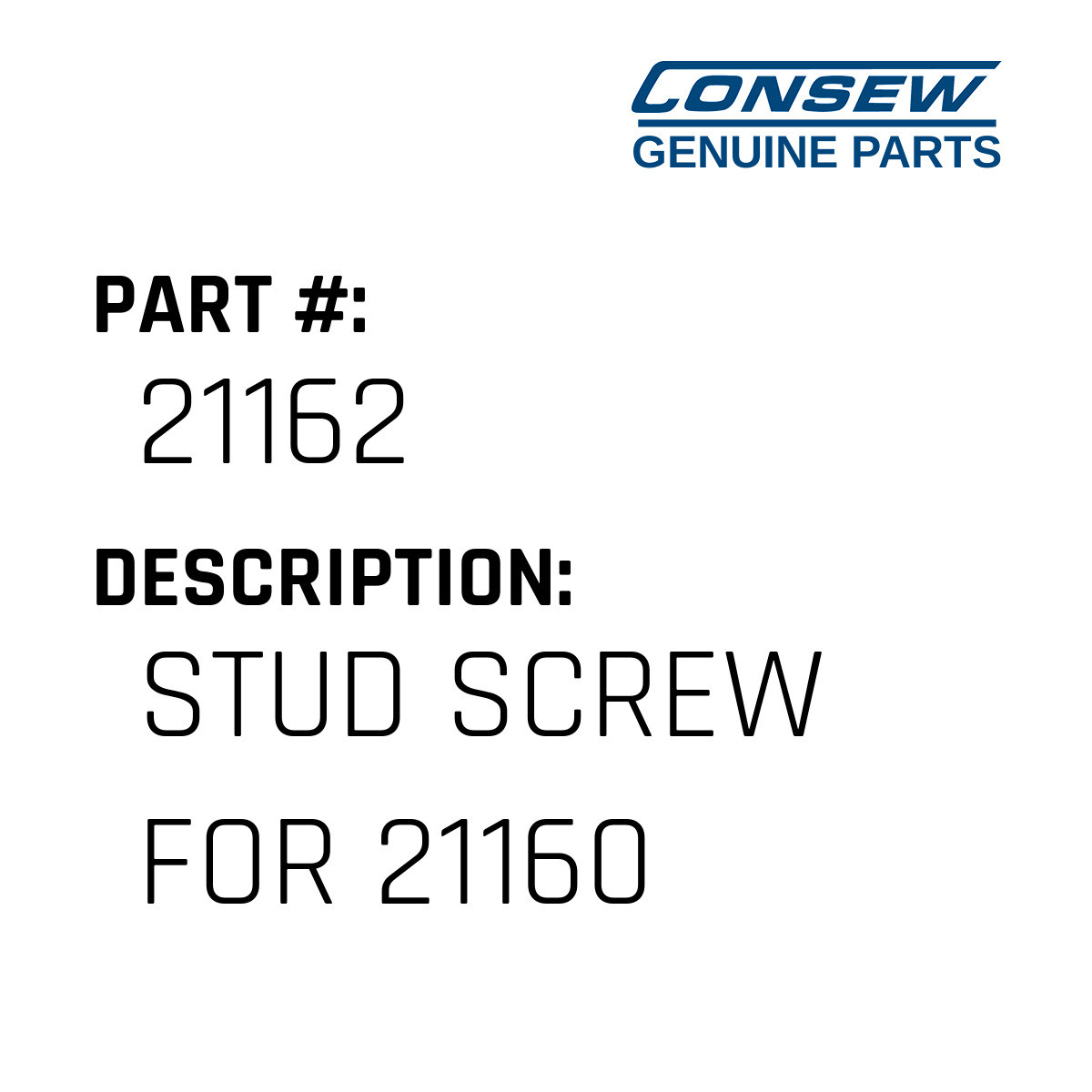 Stud Screw For 21160 - Consew #21162 - Jacksew Parts Store