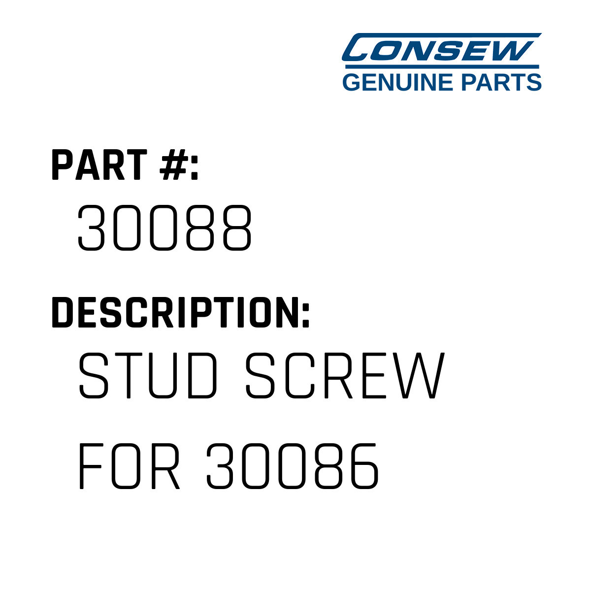 Stud Screw For 30086 - Consew #30088 - Jacksew Parts Store
