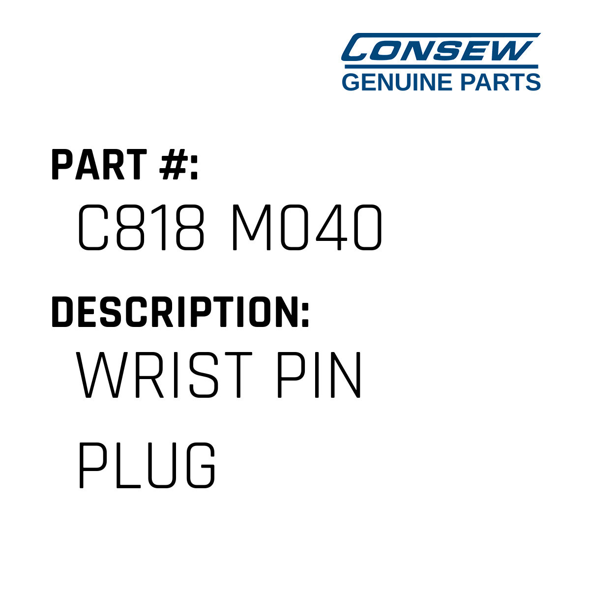 Wrist Pin Plug - Consew #C818 M040 - Jacksew Parts Store