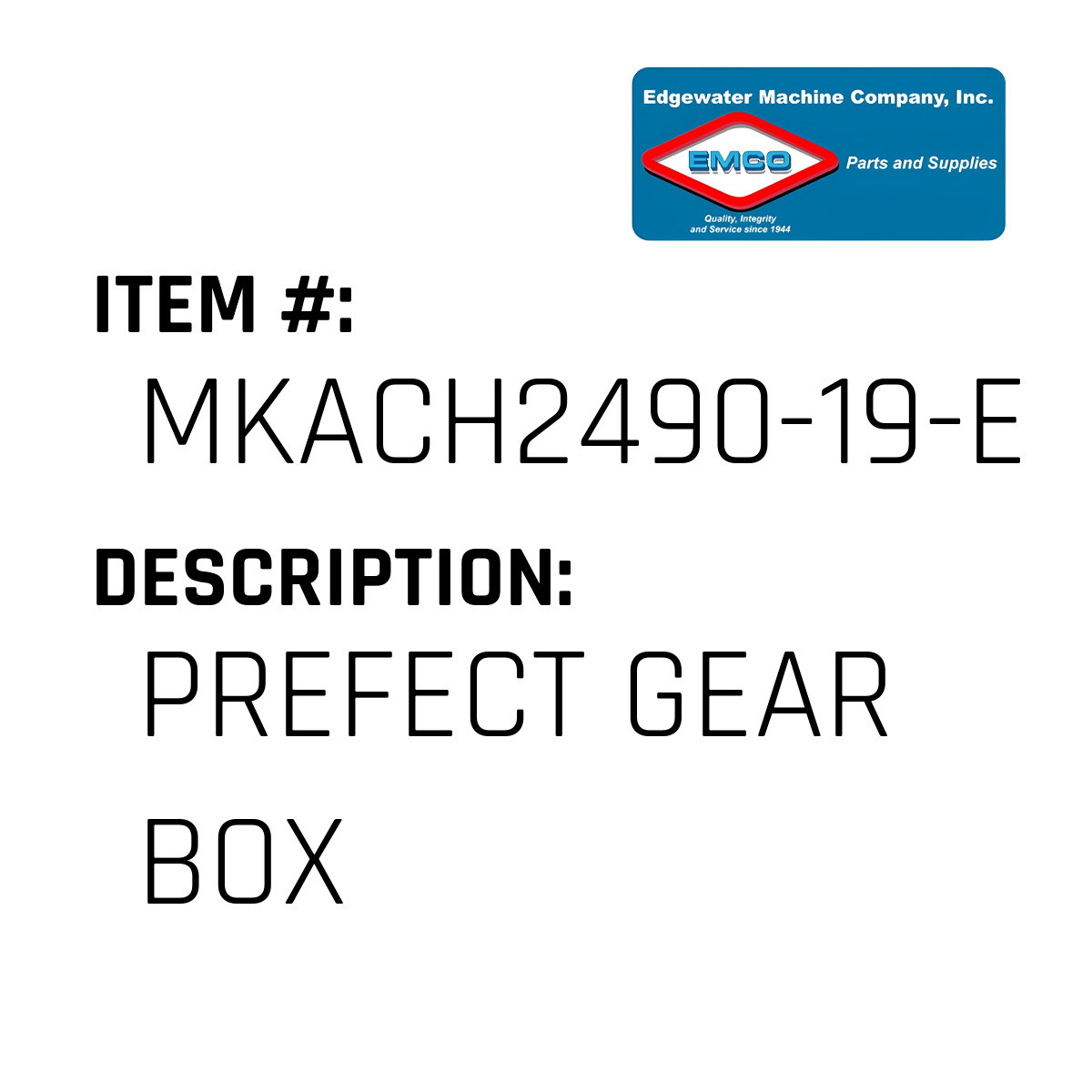 Prefect Gear Box - EMCO #MKACH2490-19-EMCO - Jacksew Parts Store
