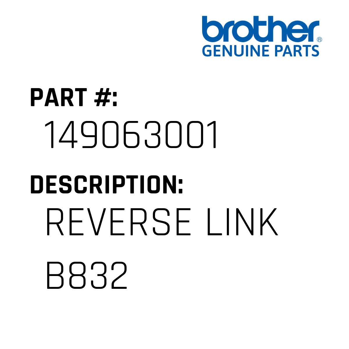 Reverse Link B832 - Brother #149063001 - Jacksew Parts Store