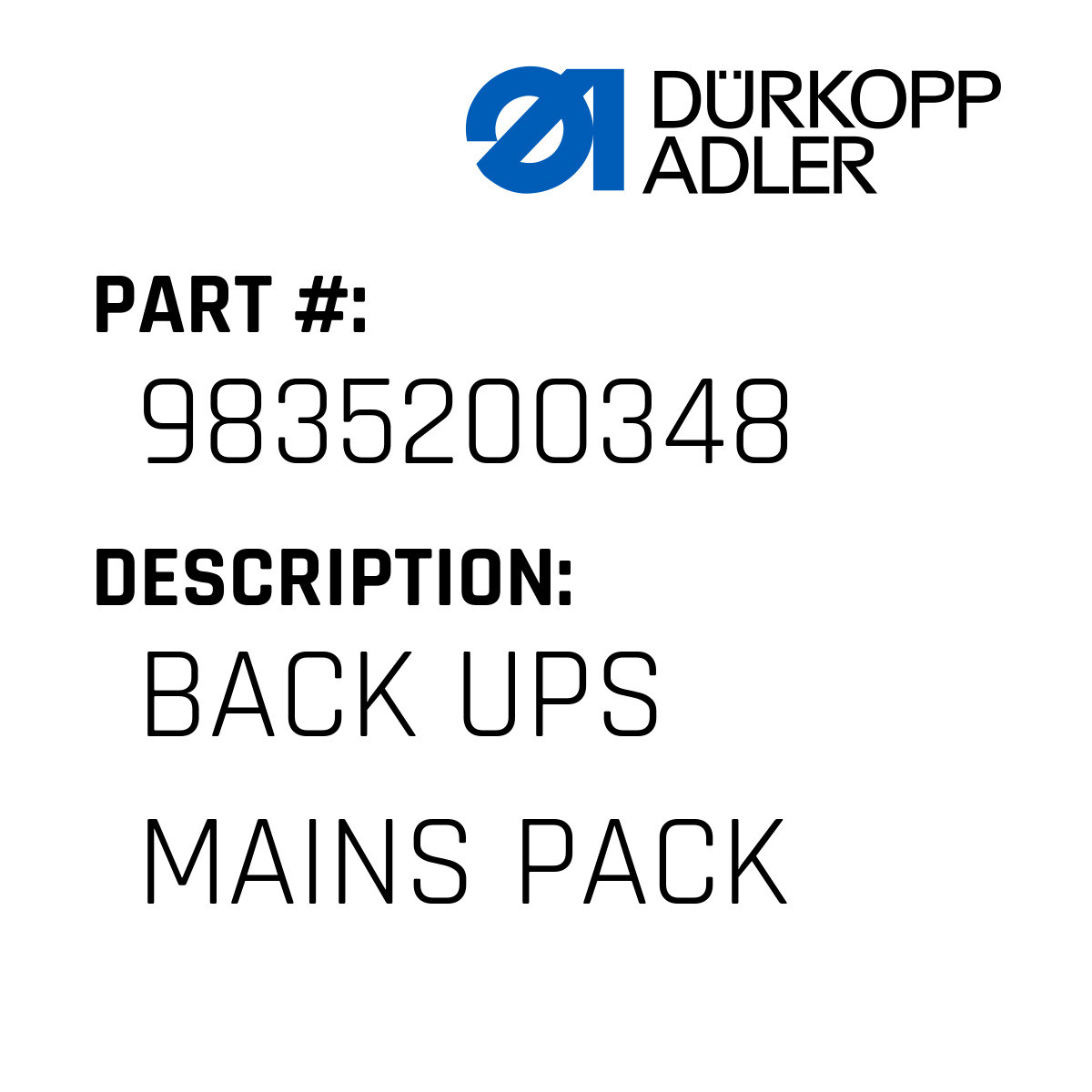 Back Ups Mains Pack - Dürkopp Adler #9835 200348 - Jacksew Parts Store