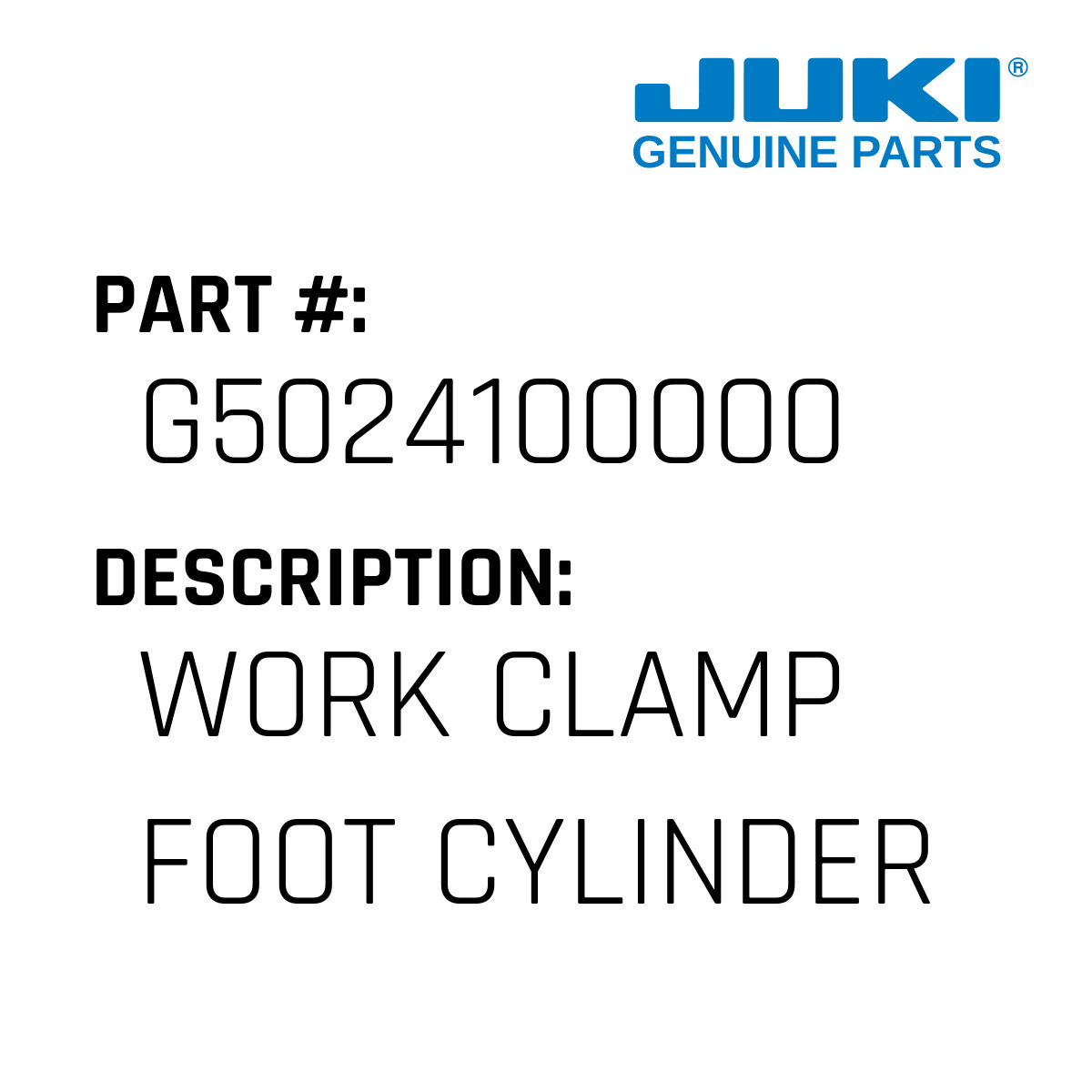 Work Clamp Foot Cylinder Brack - Juki #G5024100000 - Jacksew Parts Store