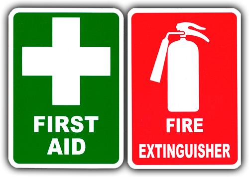 First Aid & Fire Extinguisher Sticker Set (100x70mm) - Plant Keys