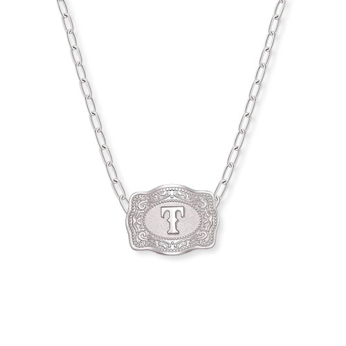SpurWest Silver Initial "T" Buckle Necklace | JW Stores