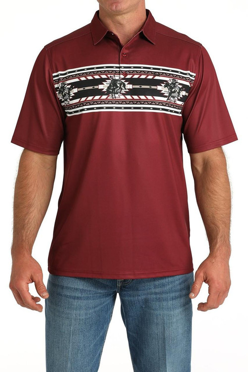 Cinch Men's Burgundy Bucking Bronc Print Polo | JW Stores