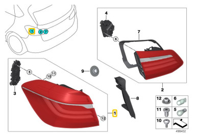 Genuine BMW F46 Gran Tourer 15-18 RIGHT SIDE Rear Outer Lamp ...