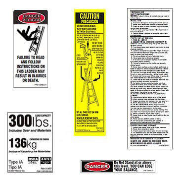 300 lb. Fiberglass Stepladder / Platform ladder Safety Labels ...