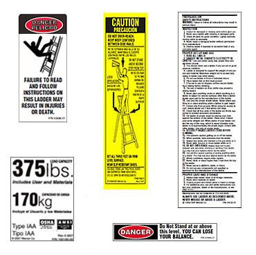 375 lb. Aluminum Stepladder / Platform ladder Safety Labels ...