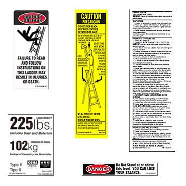 225 lb. Aluminum Stepladder / Platform ladder Safety Labels ...