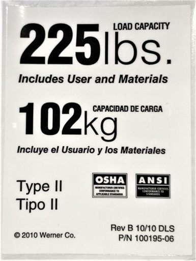 Duty Rating Label only - 225 lb - cityladderco.com