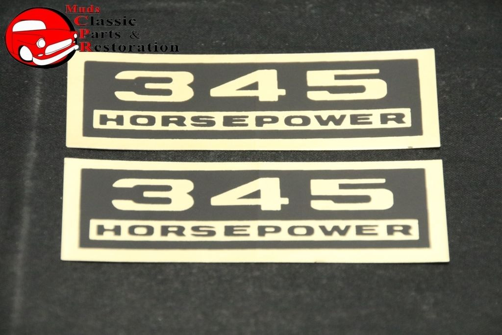 Chevy 345 Horsepower Black & Gold Valve Cover Decals Pair - Muds ...