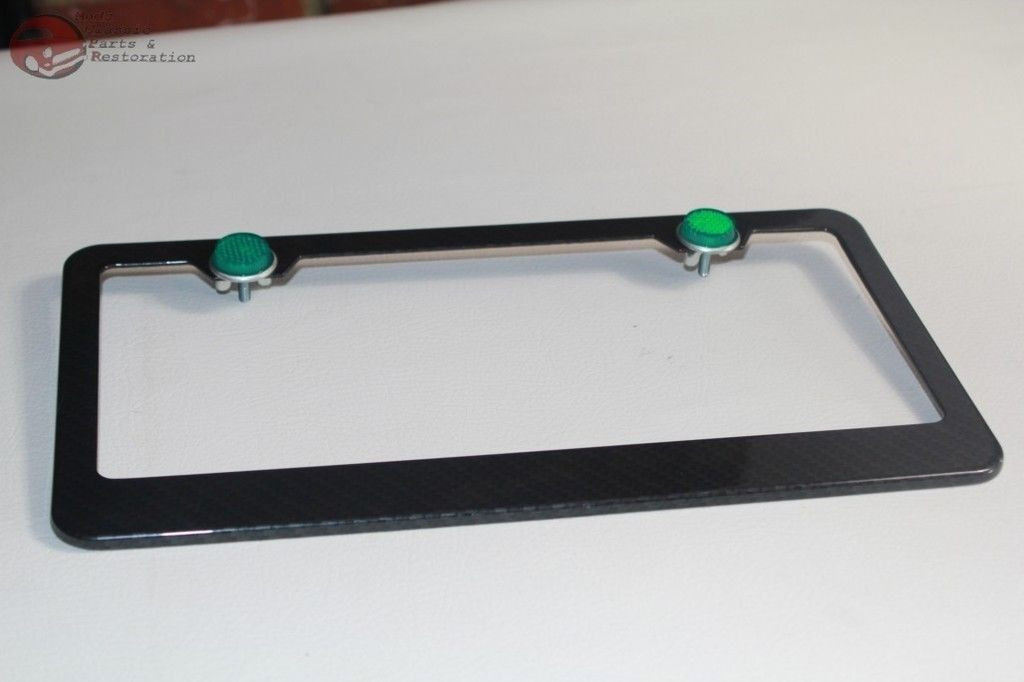 Carbon Fiber Wide Bottom License Plate Frame Green Reflectors Truck Hot ...