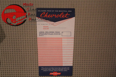 Chevy Bel Air Truck 210 150 Dealer Window Sticker For Dealer Installed ...