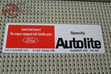 71 Ford 429 Cj W/O Ram Air Air Cleaner Service Instructions Decal ...
